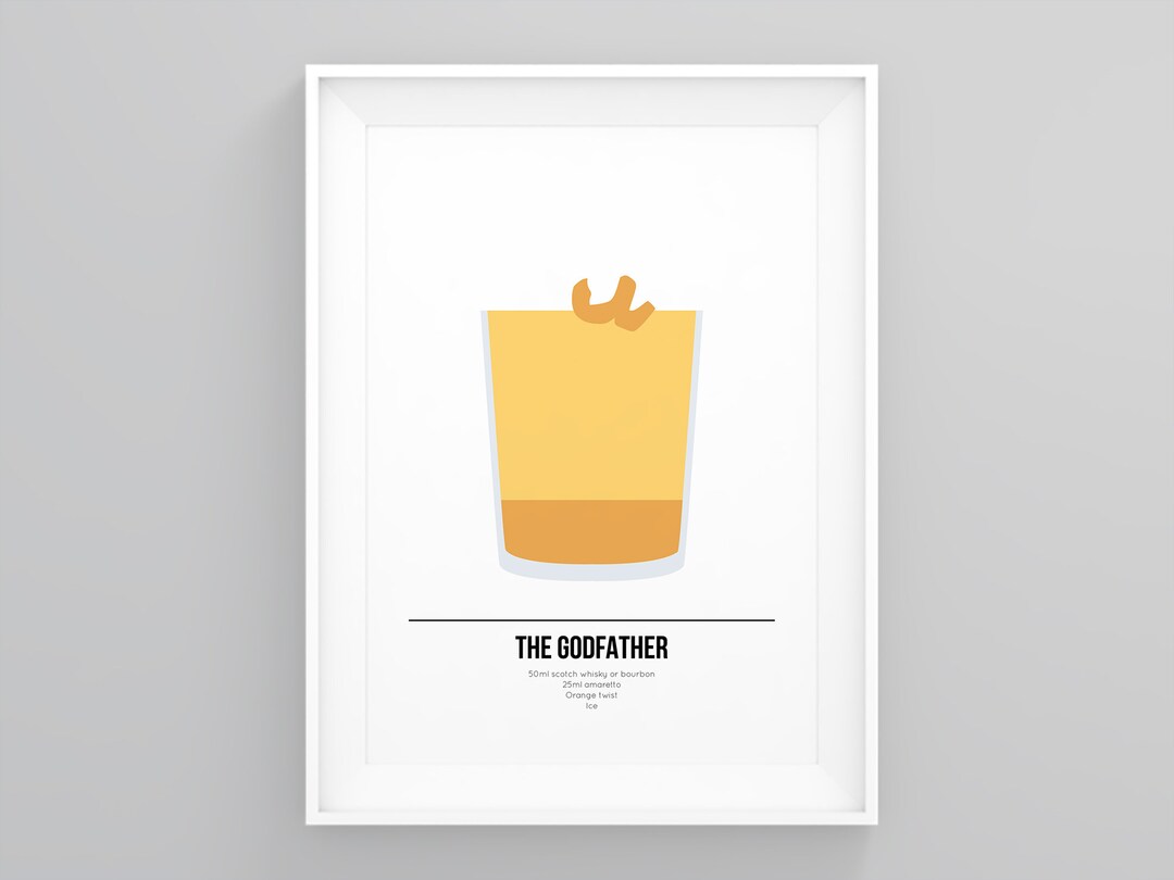 The Godfather Cocktail, Cool Kitchen Artwork, Cocktail Posters, Gift ...