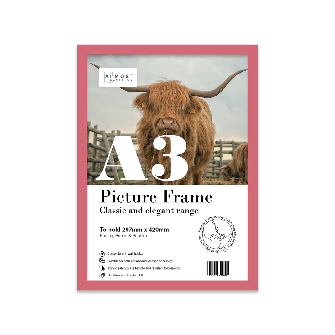 A3 Pink Picture Frame, A3 Poster Frame, Photo Frame Pink A3 Size, Wall ...