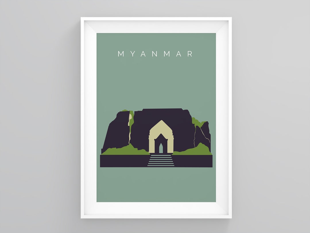 Myanmar Vintage Travel Posters, Mingun Pagoda Myanmar Minimalistic ...