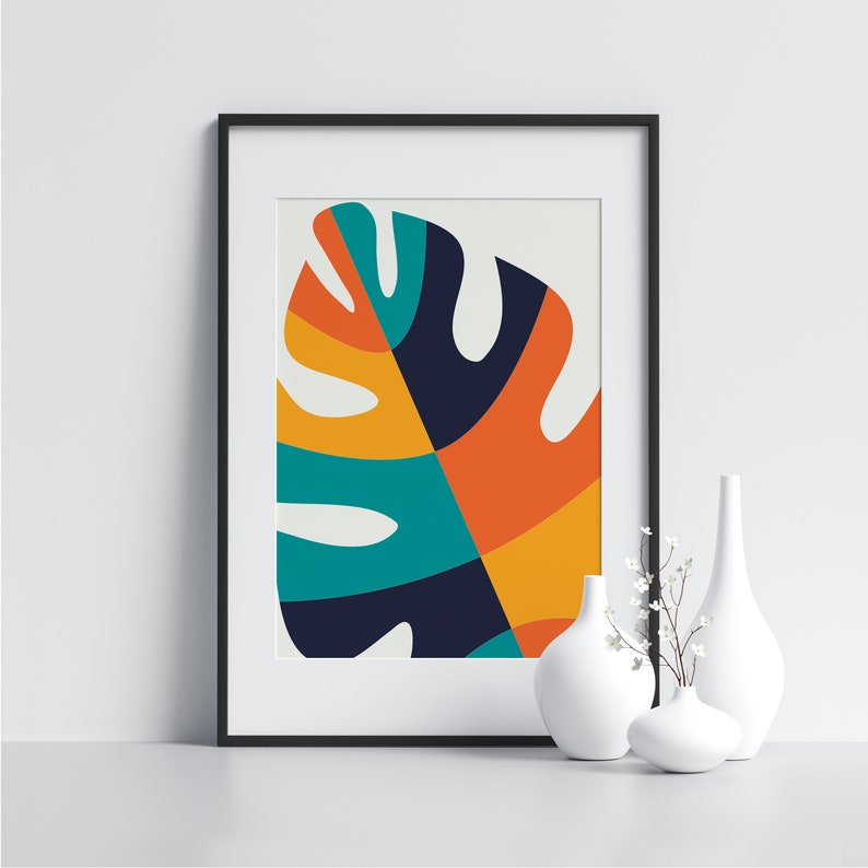 Coloured Leaf Shape, Scandinavian Poster, Colourful Artwork ...