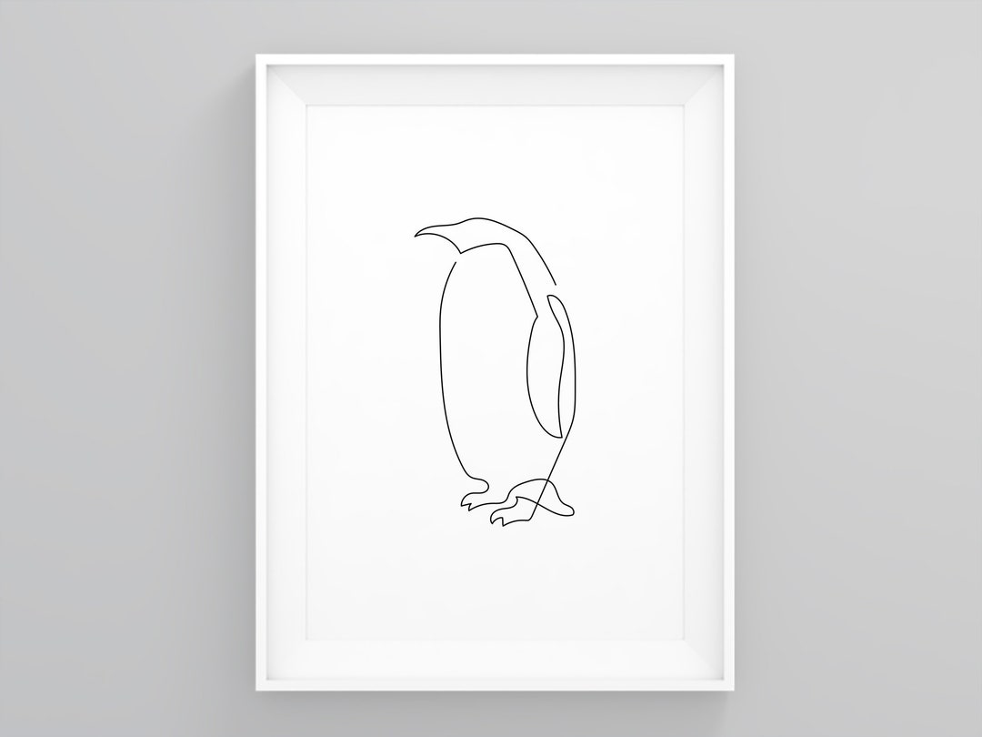 Penguin Line Drawing Print, Prints Illustrations, Figure Line Drawing ...