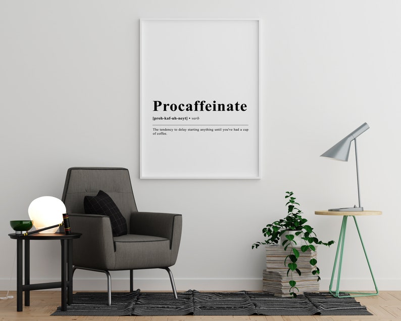 Procaffeinate Funny Definition Art Typography Wall Art Home | Etsy