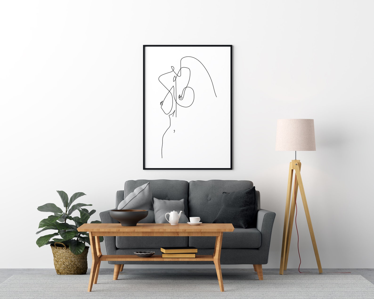 Female Form Line Drawing Wall Art, Large Poster, Framed Scandi Art ...