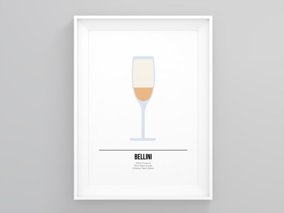 Bellini Cocktail Poster, Prosecco Lover Print, Drinks Recipe Art, Gift ...