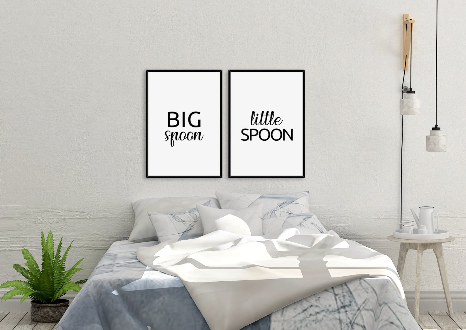 Big Spoon Little Spoon Bedroom Print Set 2 Piece Framed | Etsy