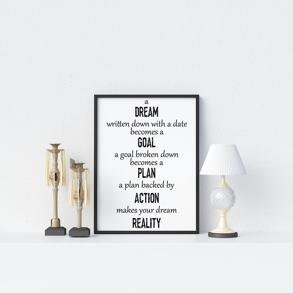 A Dream Written Down With A Date Becomes A Goal Office Print - Etsy