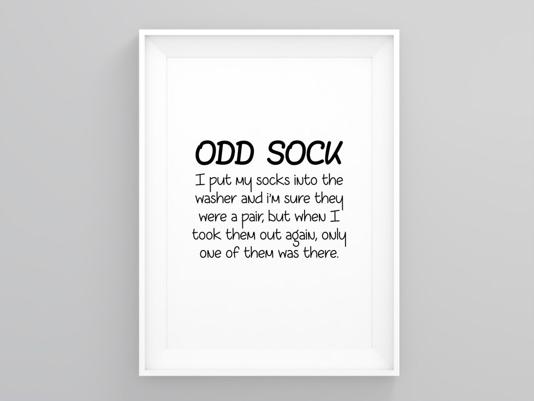 Odd Sock, Framed Scandi Art, Scandinavian Art, Print, Funny Laundry ...
