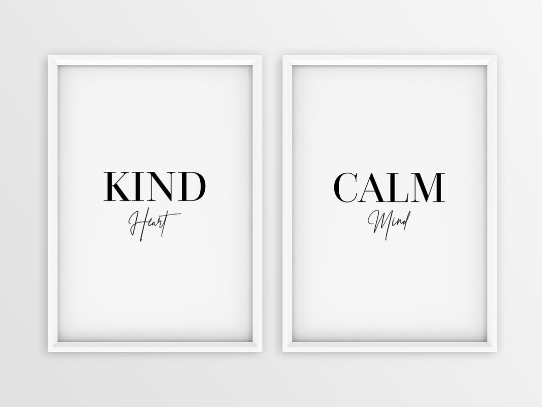 Kind Heart | Calm Mind, Set of 2 Prints, Set of 2 Framed Art, Home ...