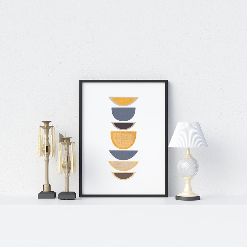 Yellow and Blue Irregular Half Circles Simple Minimal Mid - Etsy