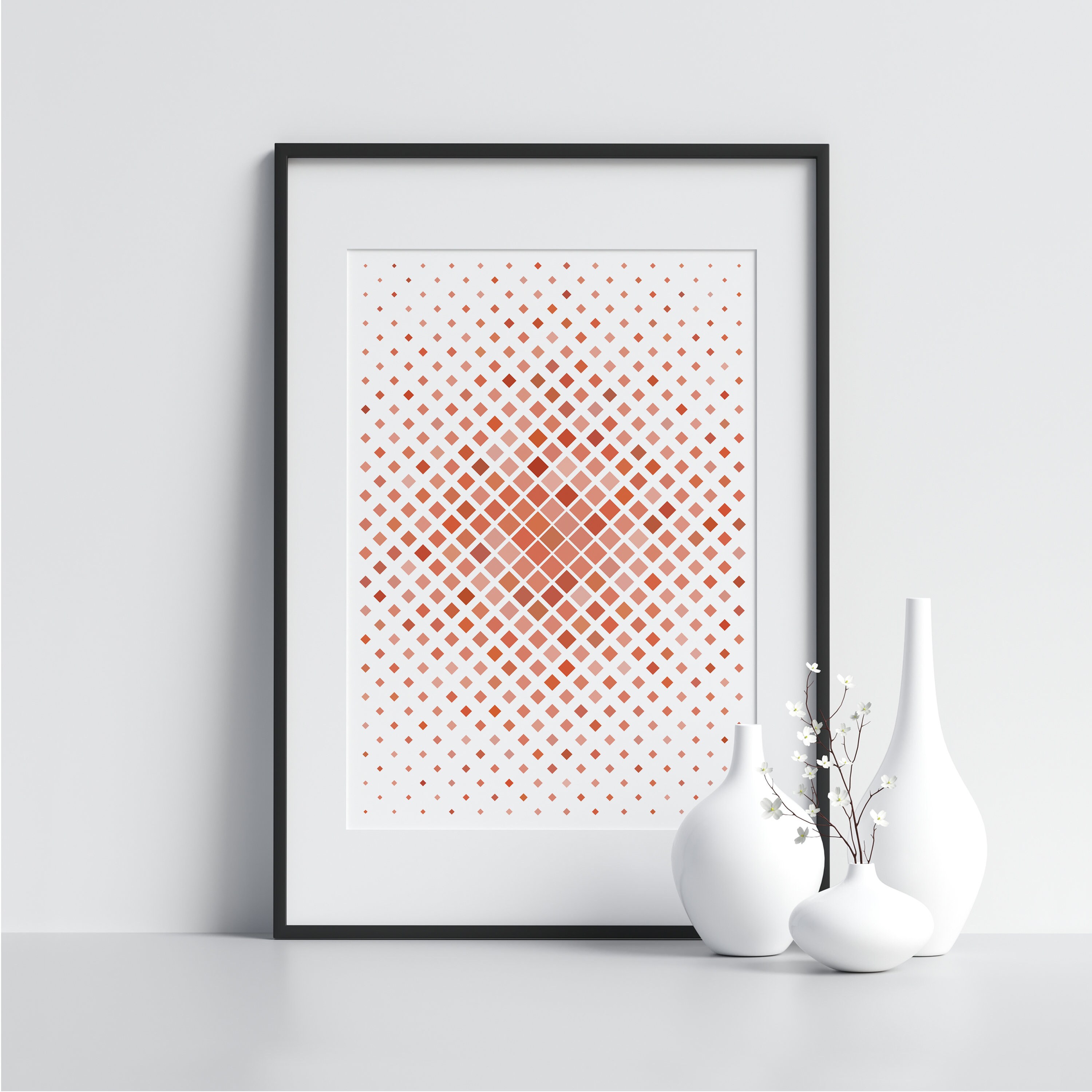 Red Rhombus Pattern Minimalist Poster Mid Century Abstract - Etsy