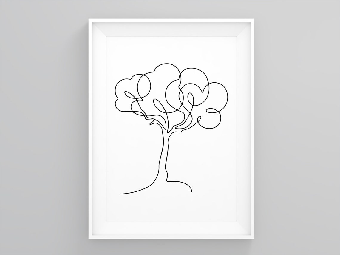 Tree Single Line Drawing Framed Wall Art Home Decor - Etsy
