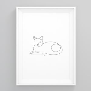 Cat Laying Down Line Drawing Print, Abstract Drawing Print, House Print ...