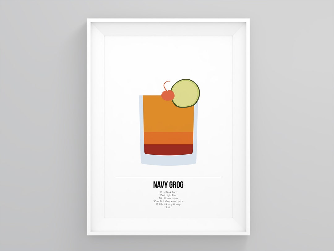 Navy Grog Cocktail, Poster Drinking Buddy, Framed Recipe Artwork ...