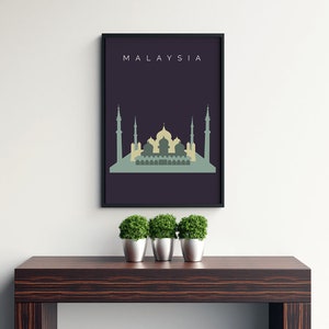 Malaysia Travel Poster, Crystal Mosque Kuala Terengganu, Malaysia Art ...