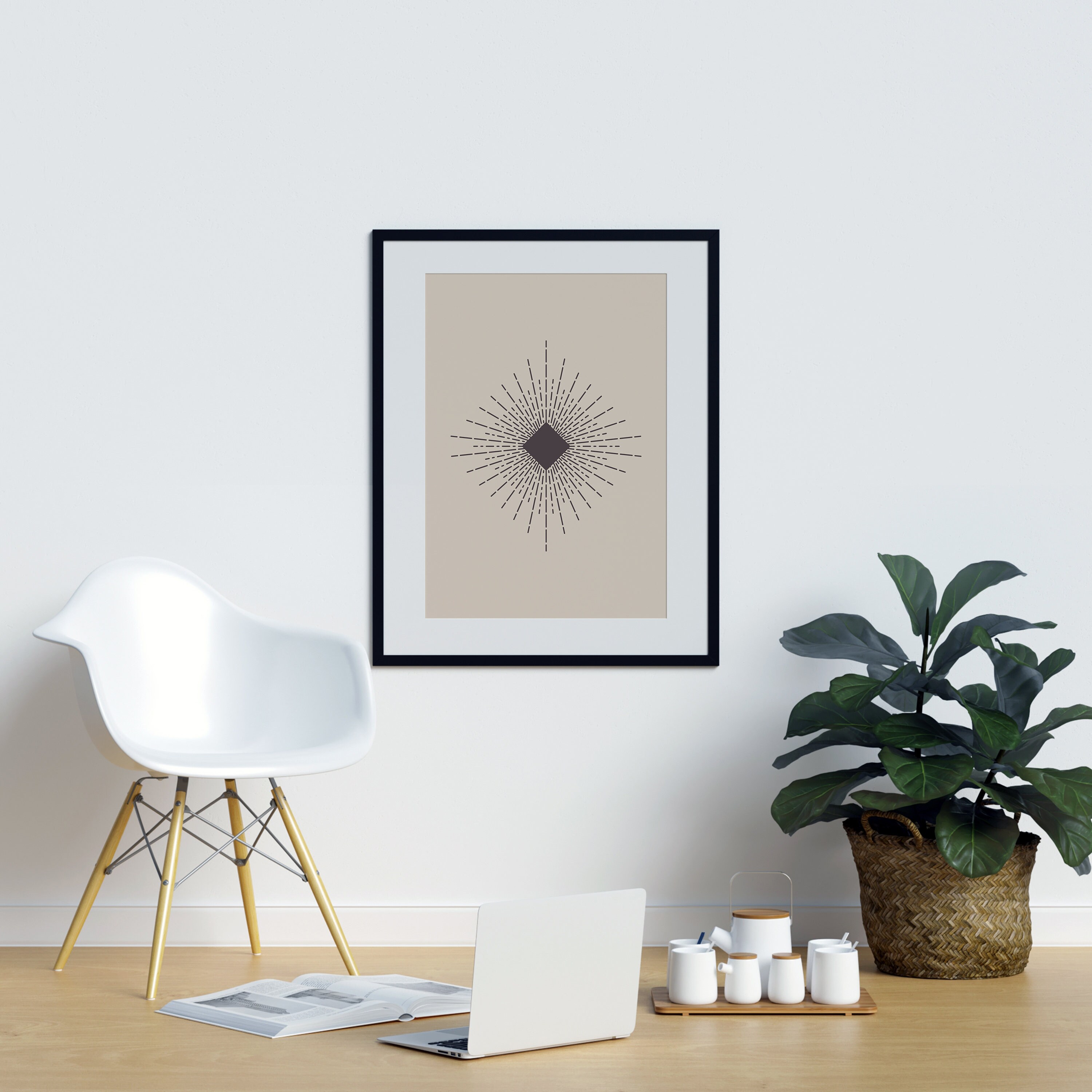 Gray Rhombus With Lines, Geometric Wall Decor, Modern Abstract Art ...