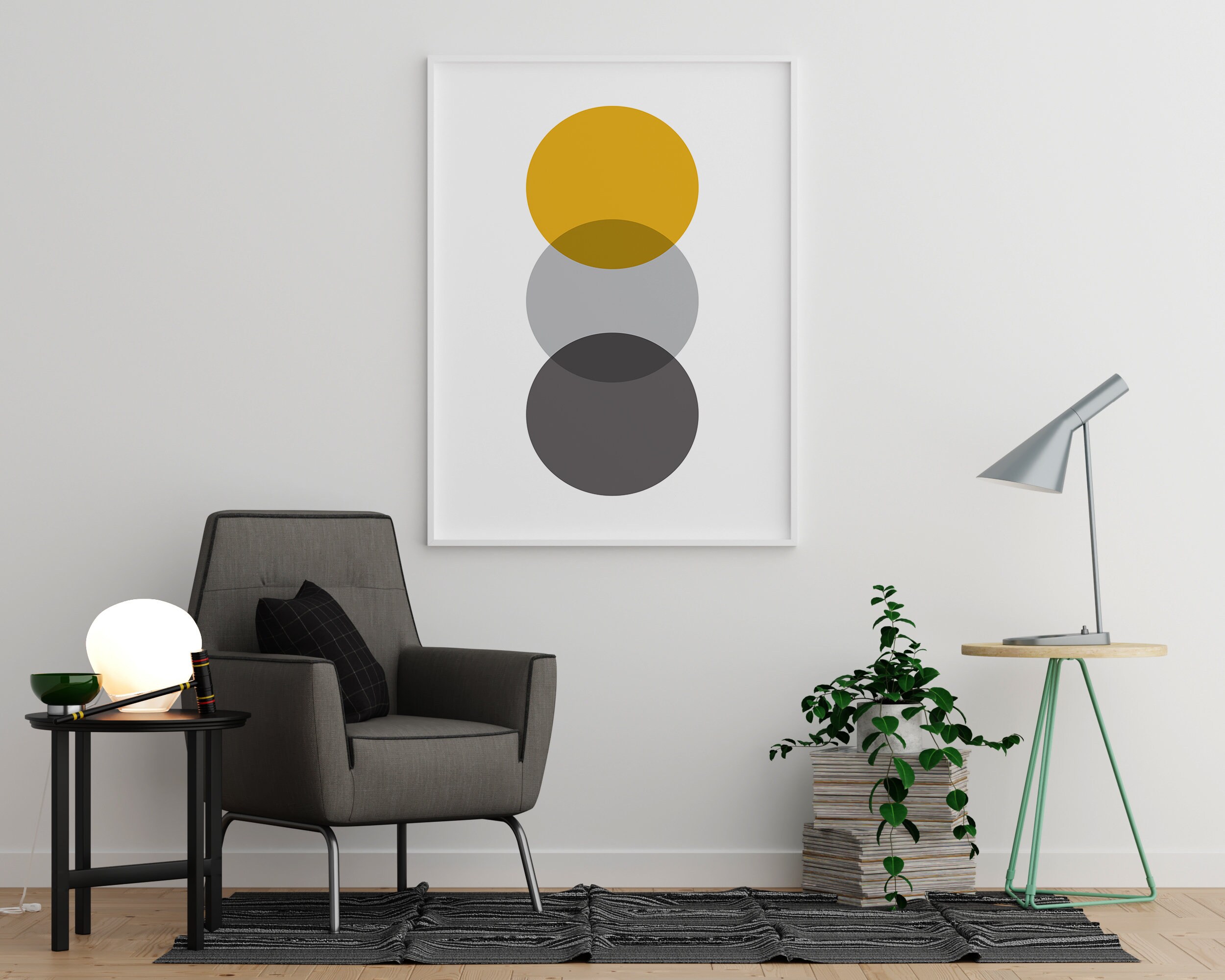 Yellow and Gray Circles Colourful Abstract Wall Art - Etsy
