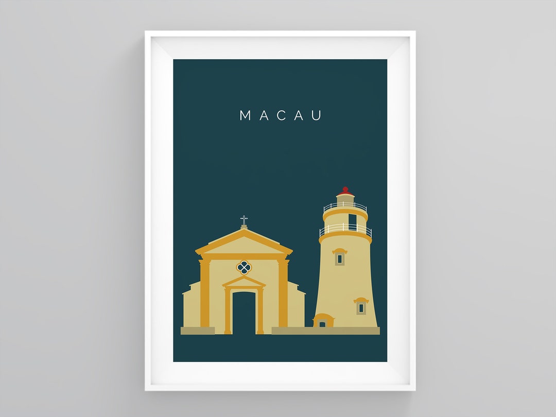 Macau Art Deco Travel Posters, Guia Fortress, Wanderlust Print, China ...