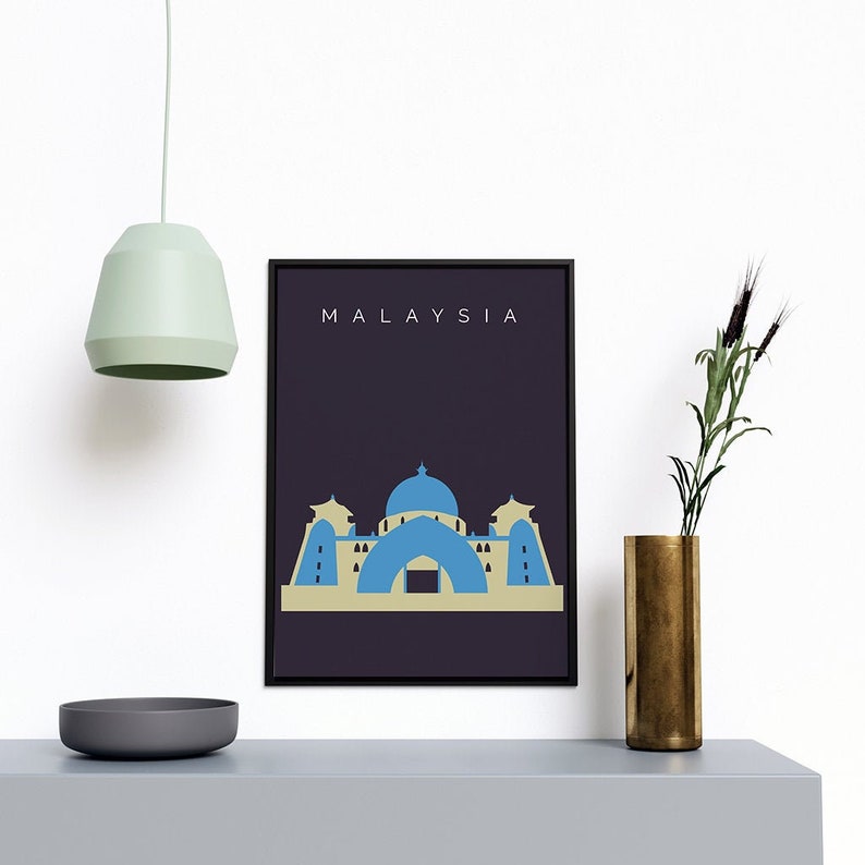 Malaysia Vintage Travel Posters Melaka Straits Mosque Art - Etsy