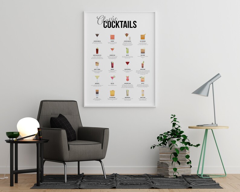 Cocktail Drinks Poster Classic Cocktail Drinks Recipe Print - Etsy