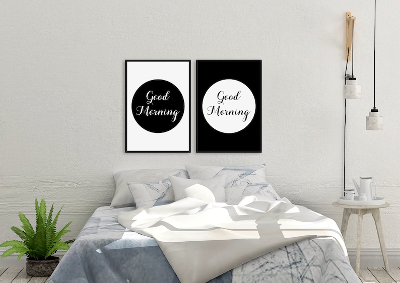 Good Morning Good Morning Bedroom Print Set 2 Pieces Wall - Etsy