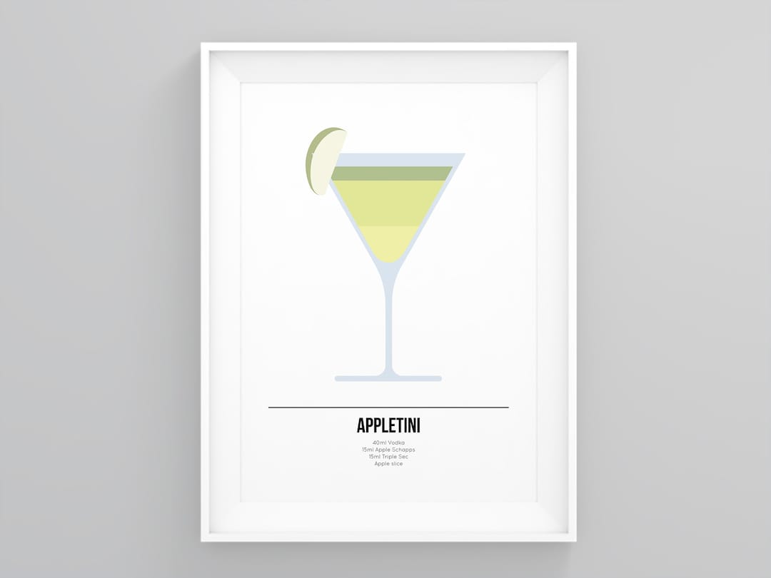 Appletini Cocktail Poster, Happy Hour Drinks, Best Kitchen Artwork ...