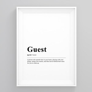 Guest, Definition Wall Art, Modern Framed Print, Wall Art Quotes ...