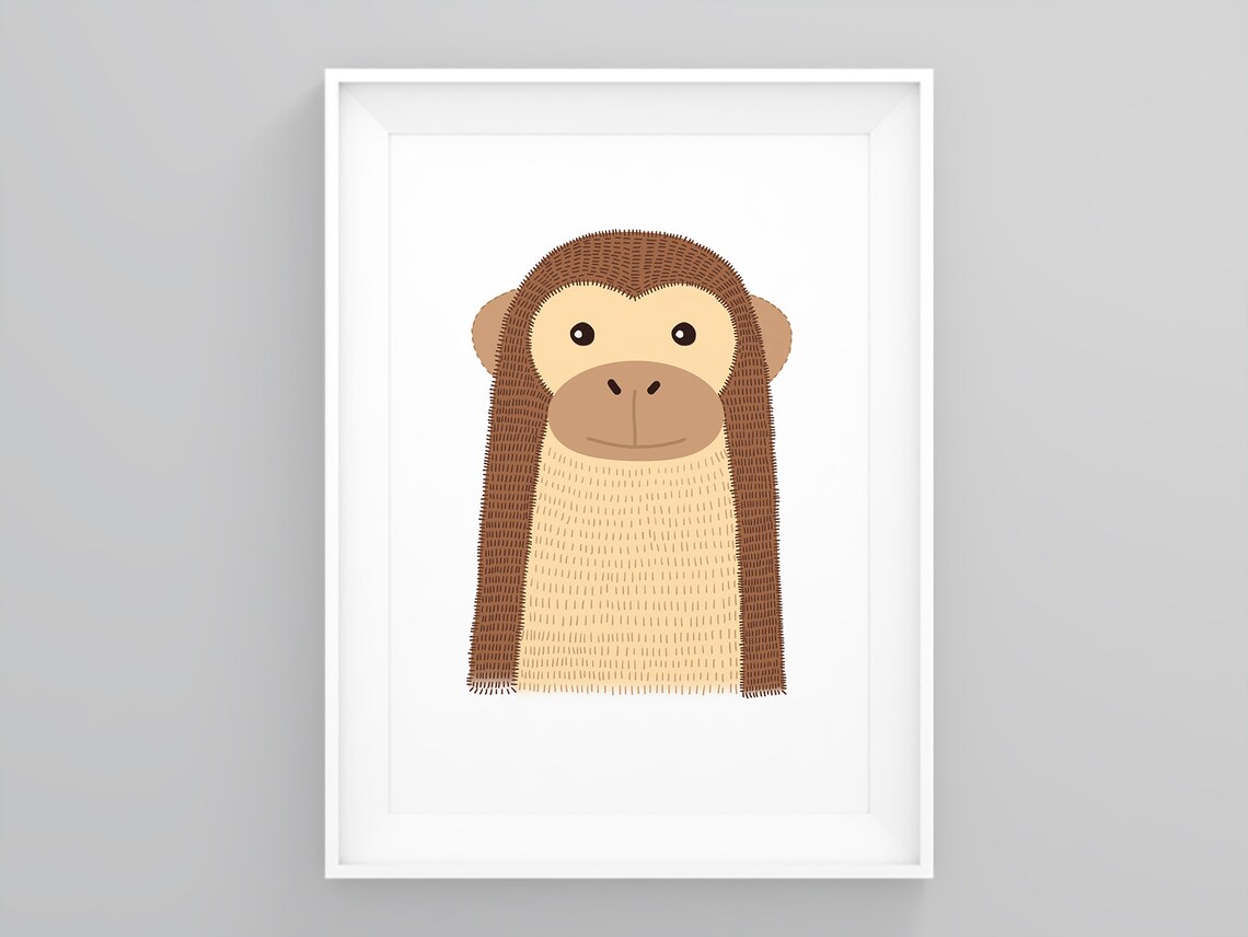 Chimpanzee Print Cute Animals Posters Jungle Animal Nursery | Etsy