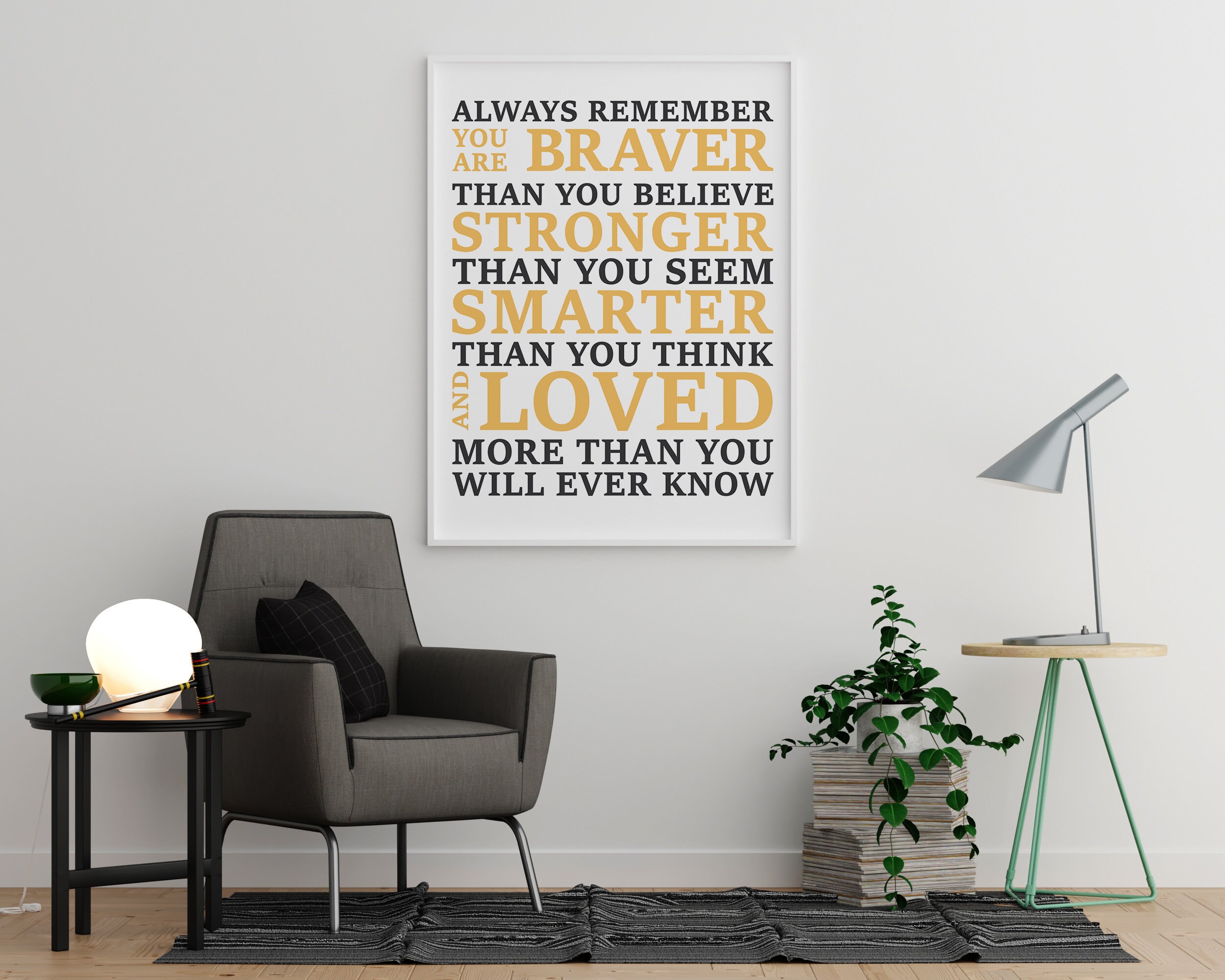 Always Remember You Are Braver Typography Wall Art Framed - Etsy