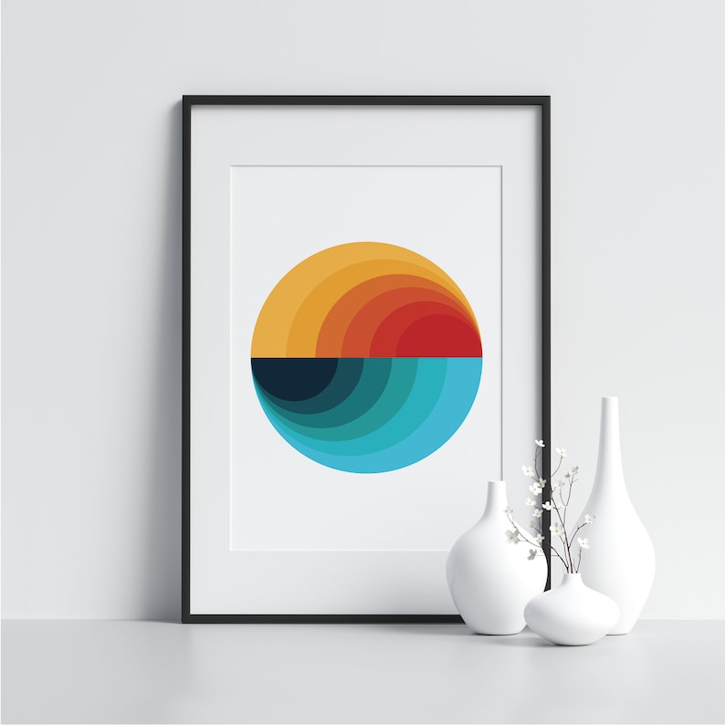 Warm and Cold Colors Half Circles Abstract Wall Art Abstract - Etsy