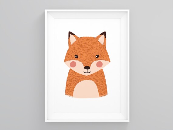 Woodland Animals Fox Nursery Print Cute Fox Poster Girls | Etsy