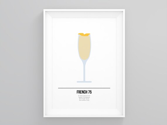 French 75 Cocktail Print Minimalist Drinks Poster Modern | Etsy