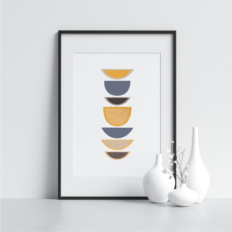 Yellow and Blue Irregular Half Circles Simple Minimal Mid - Etsy