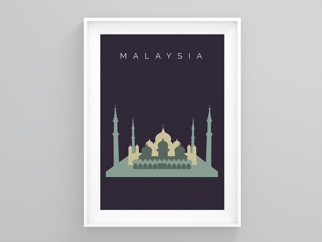 Malaysia Travel Poster, Crystal Mosque Kuala Terengganu, Malaysia Art ...