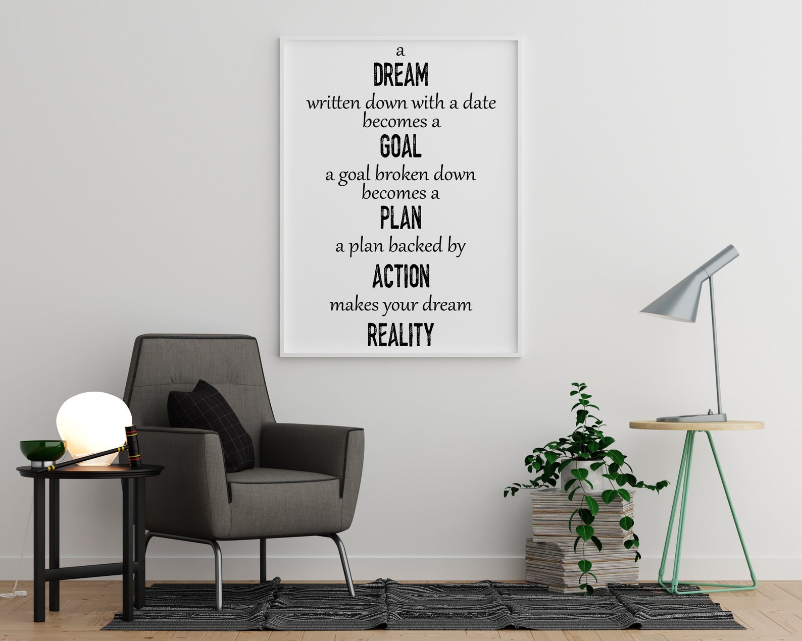 A Dream Written Down With A Date Becomes A Goal Office Print - Etsy