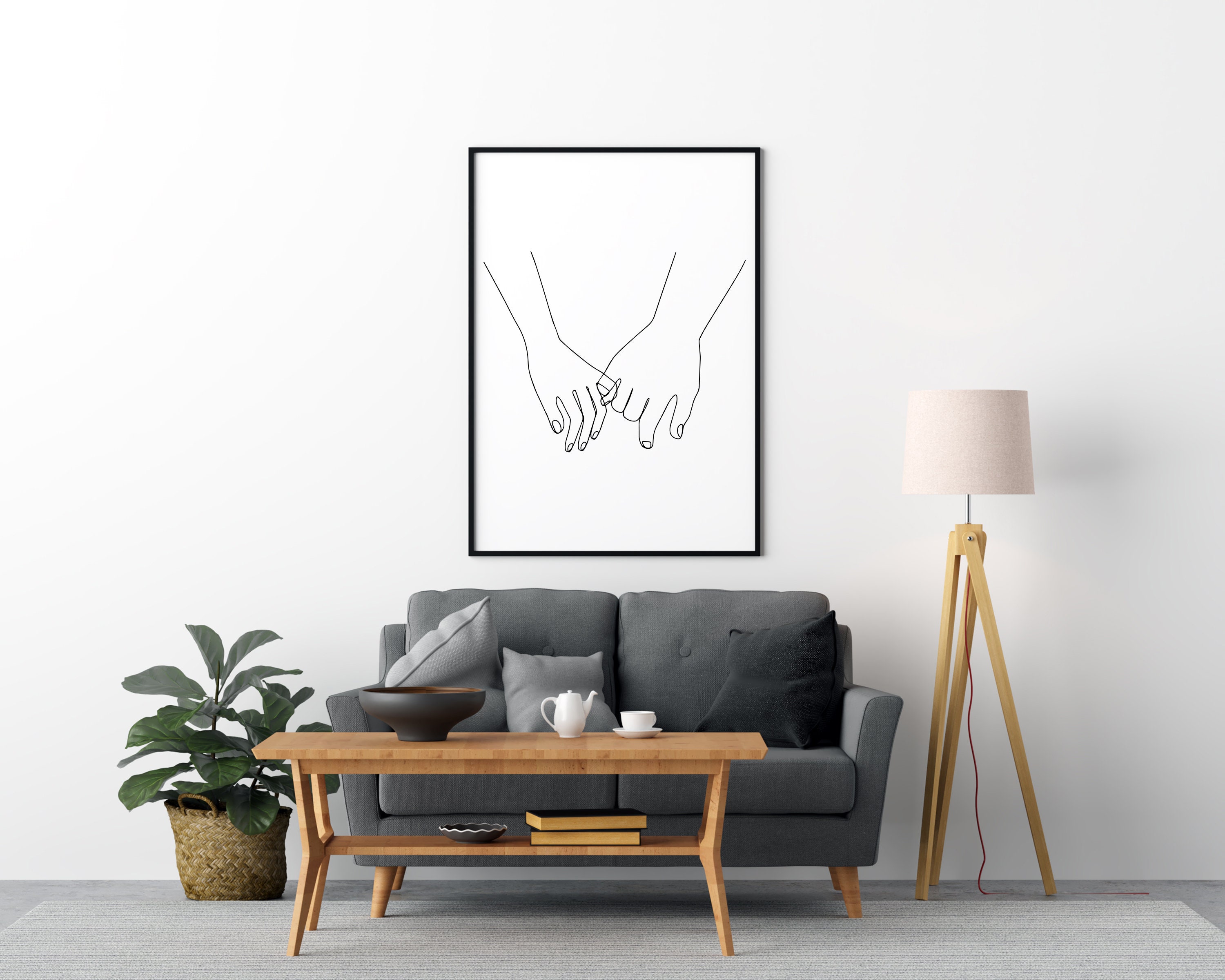 Holding Hands Line Drawing Minimal Typography Home Print | Etsy