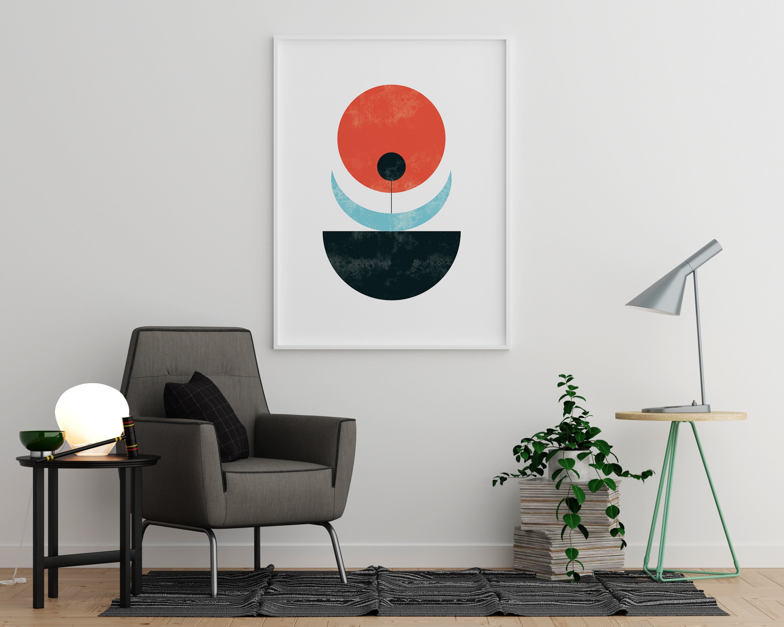 Red Circle With Half Moon, Geometric Design, Geometric Print ...