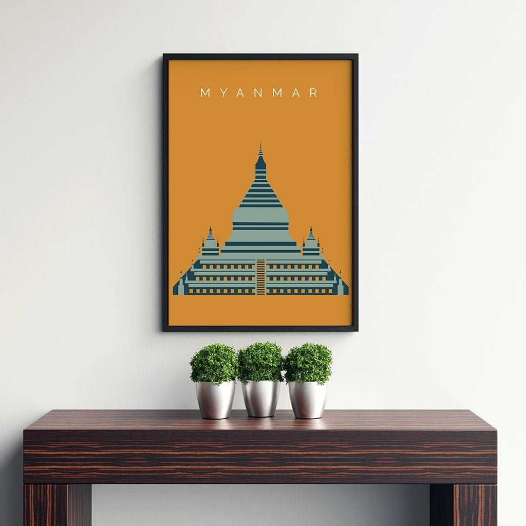 Myanmar Art Deco Travel Posters Began Temple Myanmar | Etsy