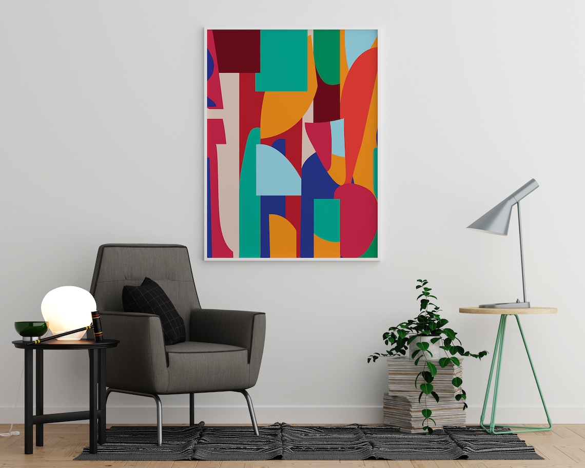 Coloured Irregular Shapes Wall Art Abstract Colourful - Etsy