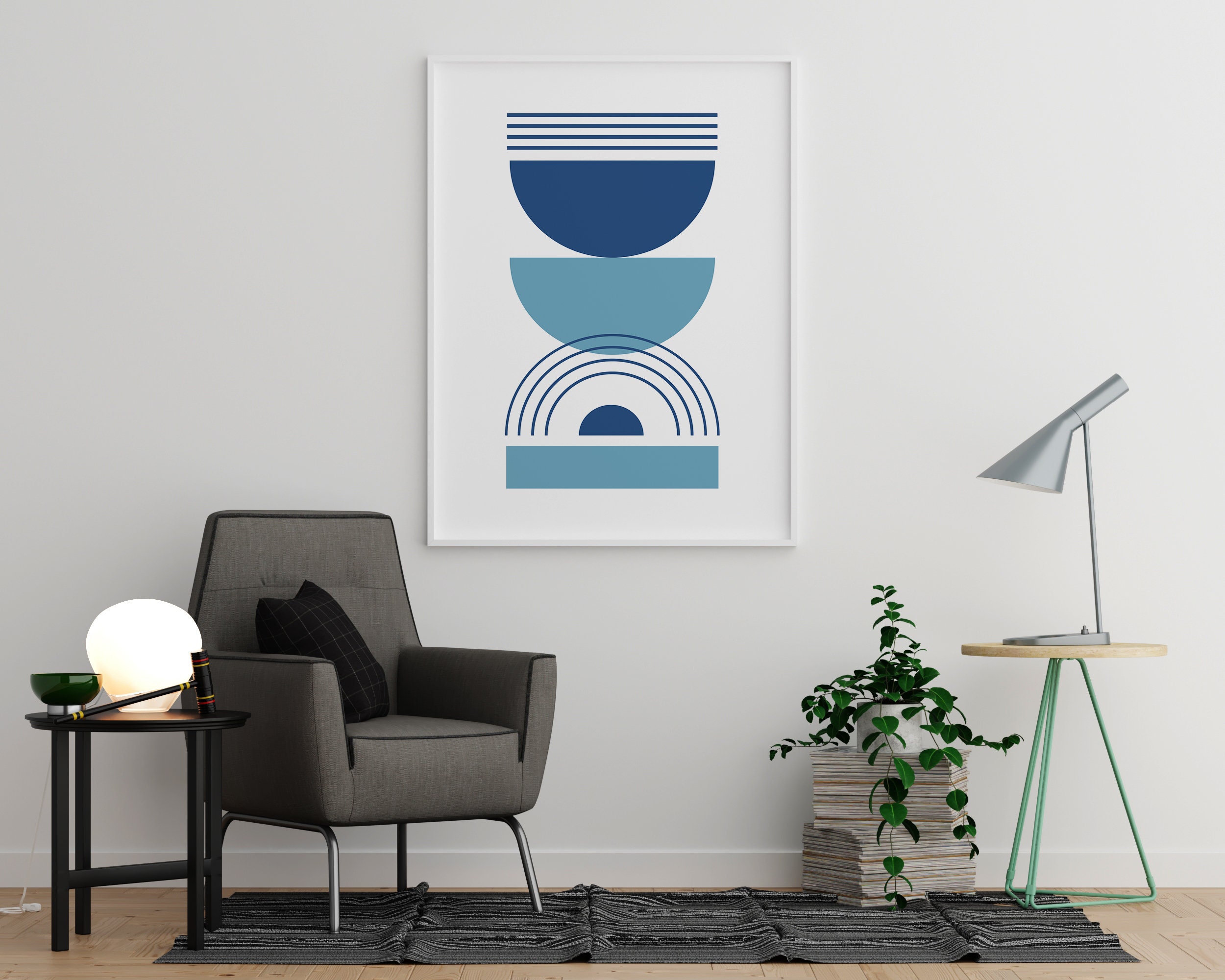 Blue Half Circles Contemporary Art Mid Century Abstract | Etsy