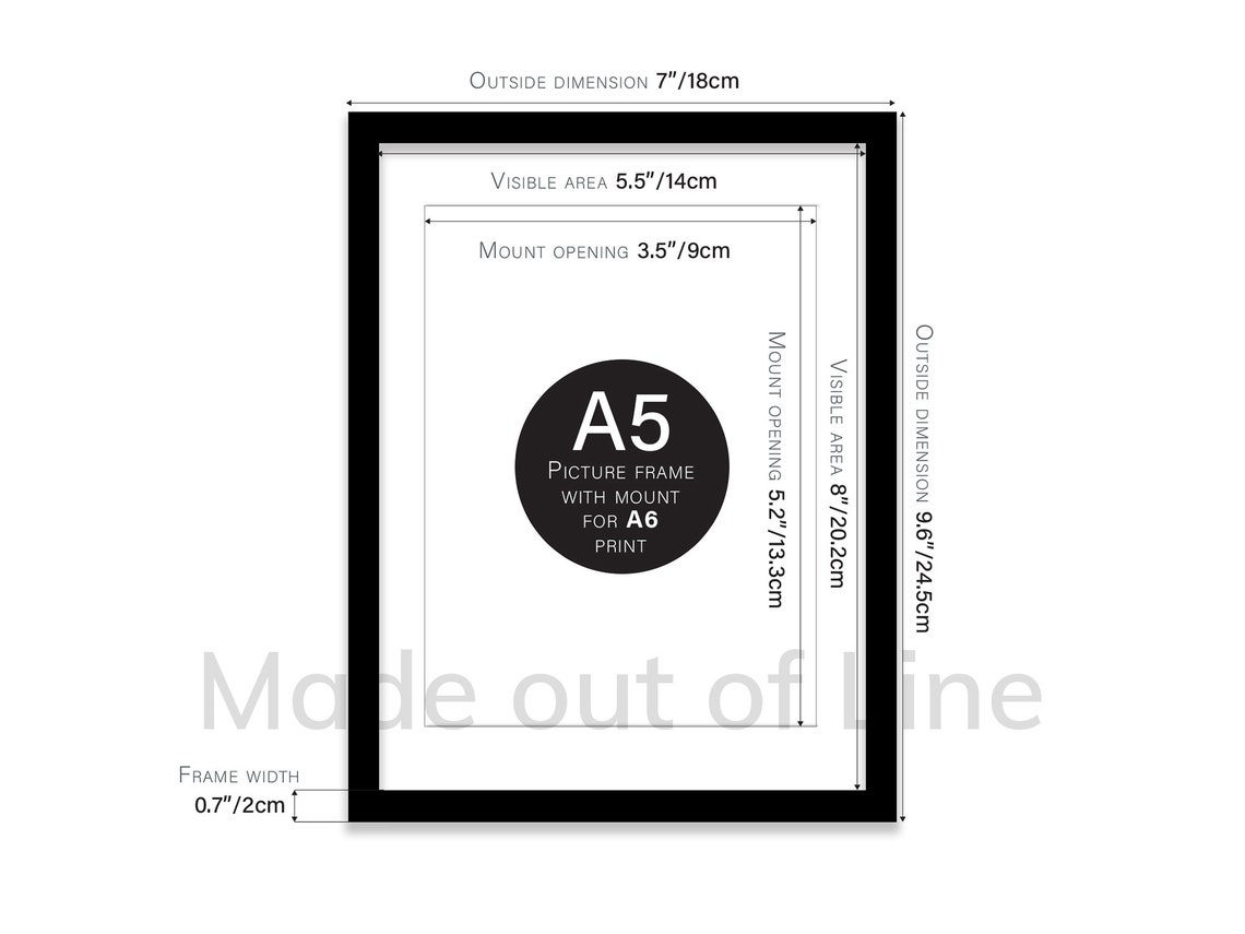 A5 Black Picture Frame A5 Frame With Mount for A6 Print - Etsy