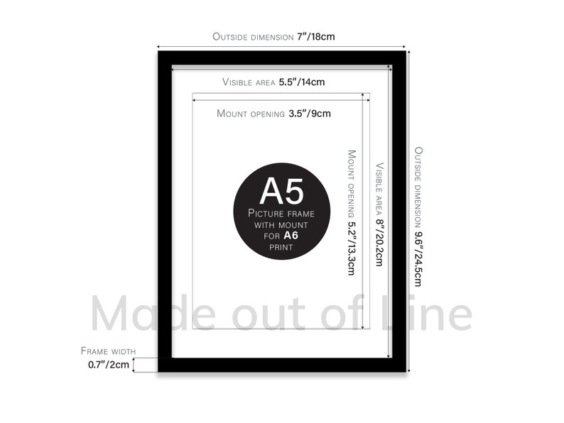 A5 Black Picture Frame A5 Frame With Mount for A6 Print - Etsy