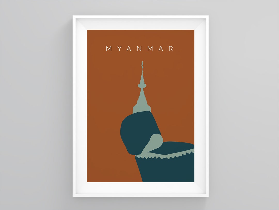 Myanmar Art Deco Travel Posters, Golden Rock Myanmar Travel Poster ...