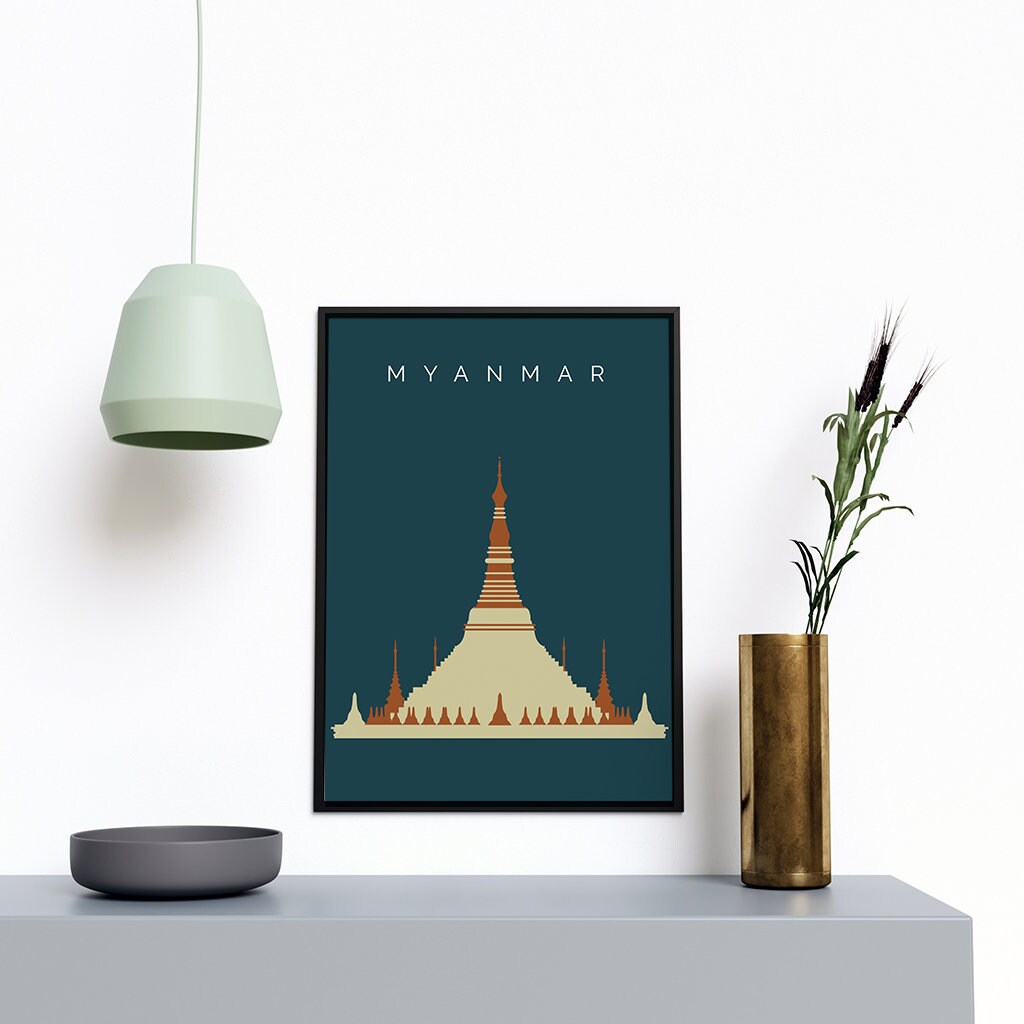 Myanmar Travel Poster Shwedagon Pagoda Myanmar Vintage Travel | Etsy