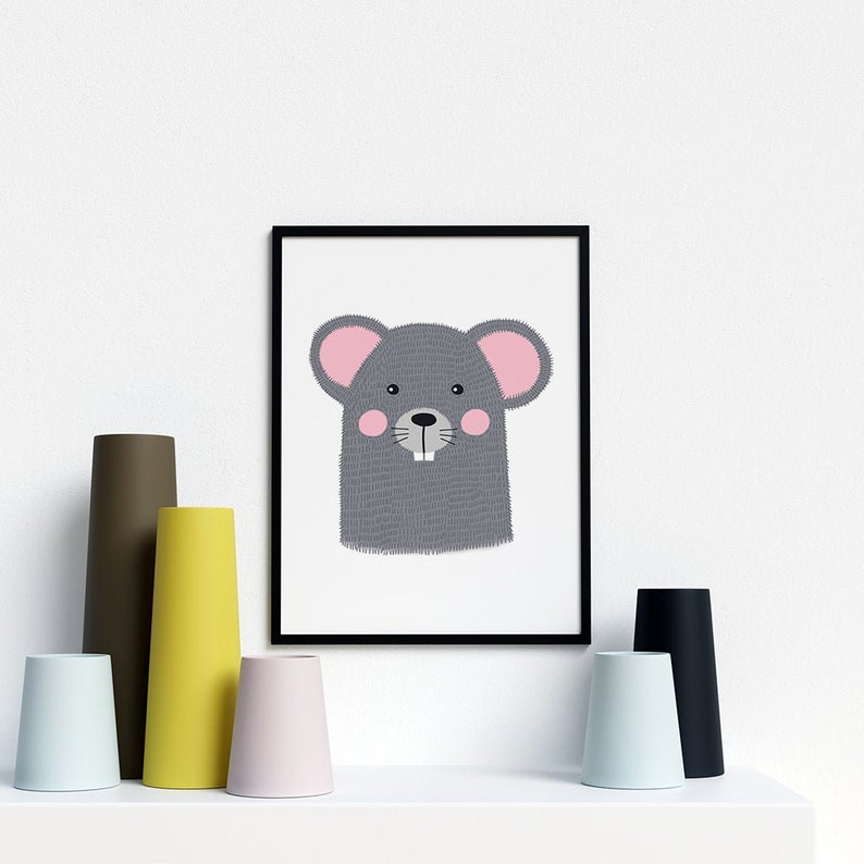 Animal Nursery Print Cute Mouse Poster Kids Room Decor | Etsy