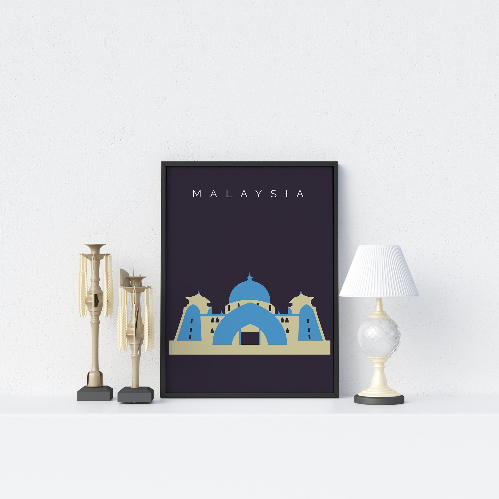 Malaysia Vintage Travel Posters, Melaka Straits Mosque Art Deco Travel ...