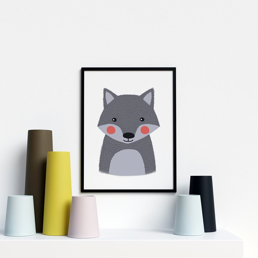 Wolf Cub Print Woodland Animals Art Nursery Prints Kids - Etsy