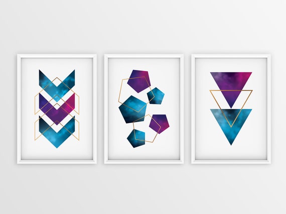 Blue and Purple Geometric Shapes Blue and Purple Pentagons | Etsy