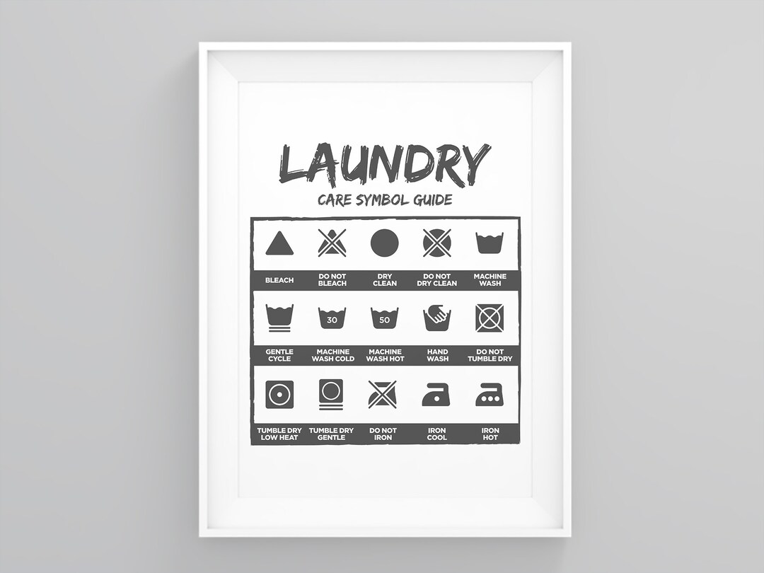 Care Symbol Guide Laundry, Poster, Wall Art Print, Utility Room Poster ...