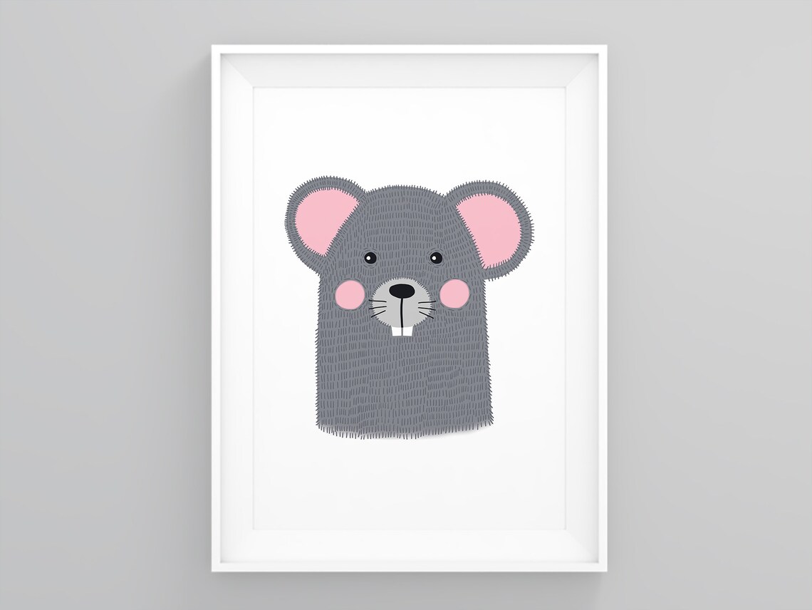 Animal Nursery Print Cute Mouse Poster Kids Room Decor | Etsy
