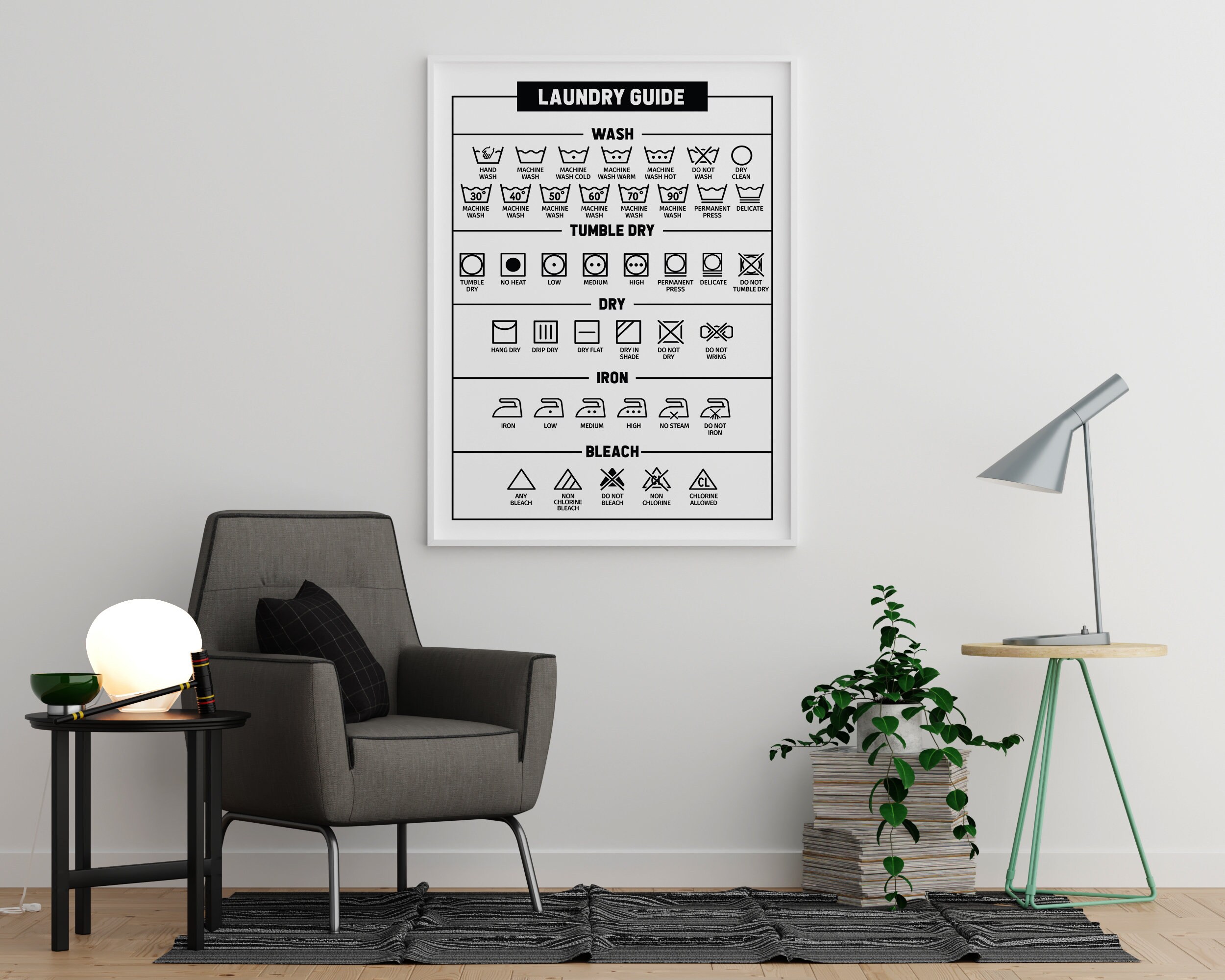 Laundry Guide Washing Room Sign Framed Wall Print Laundry - Etsy